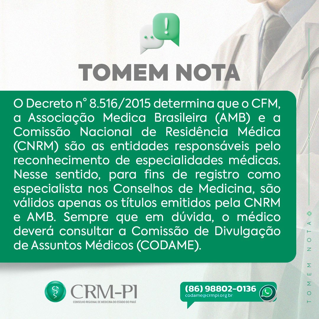 CFM, CRNM e AMB são as entidades médicas que fazem o reconhecimento das ...